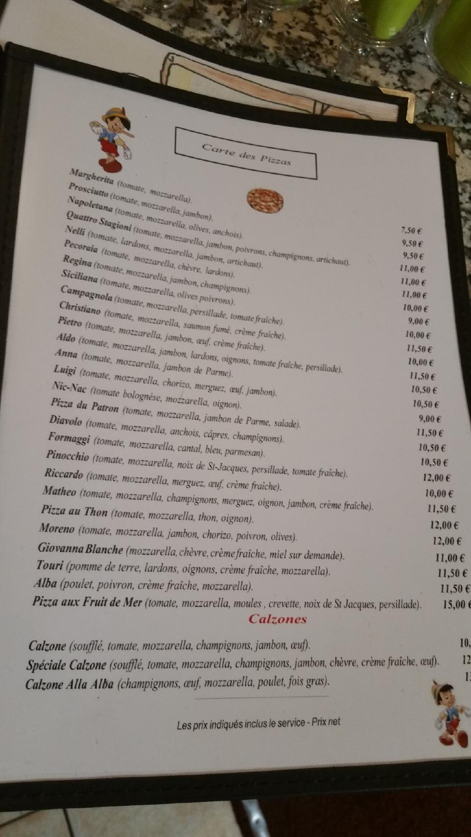 Menu au Le Pinocchio restaurant, Riom
