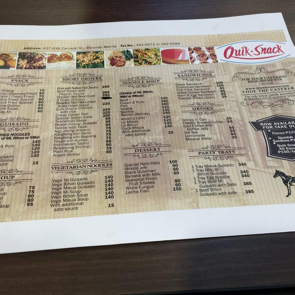 Menu at Quik Snack fast food, Manila