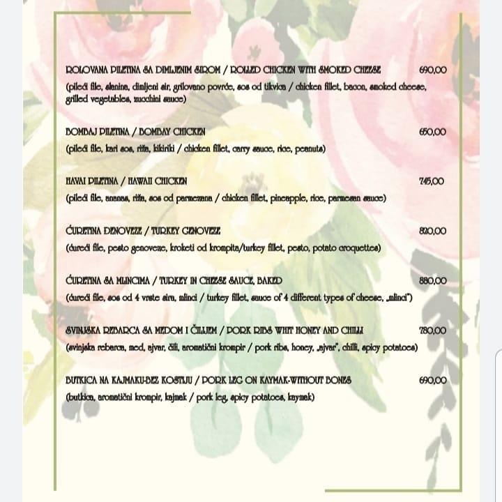 Menu at Tiffany restaurant, Vrbas, BB PALIH BORACA