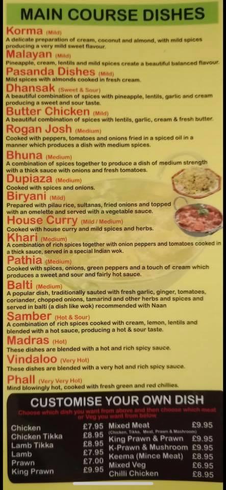 Menu at Asha's Indian Tandoori Restaurant, Rhyl
