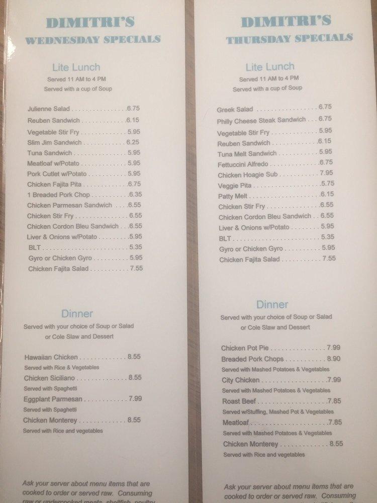 Menu at Bayside Dimitri's Family Dining restaurant, New Baltimore, 23 ...