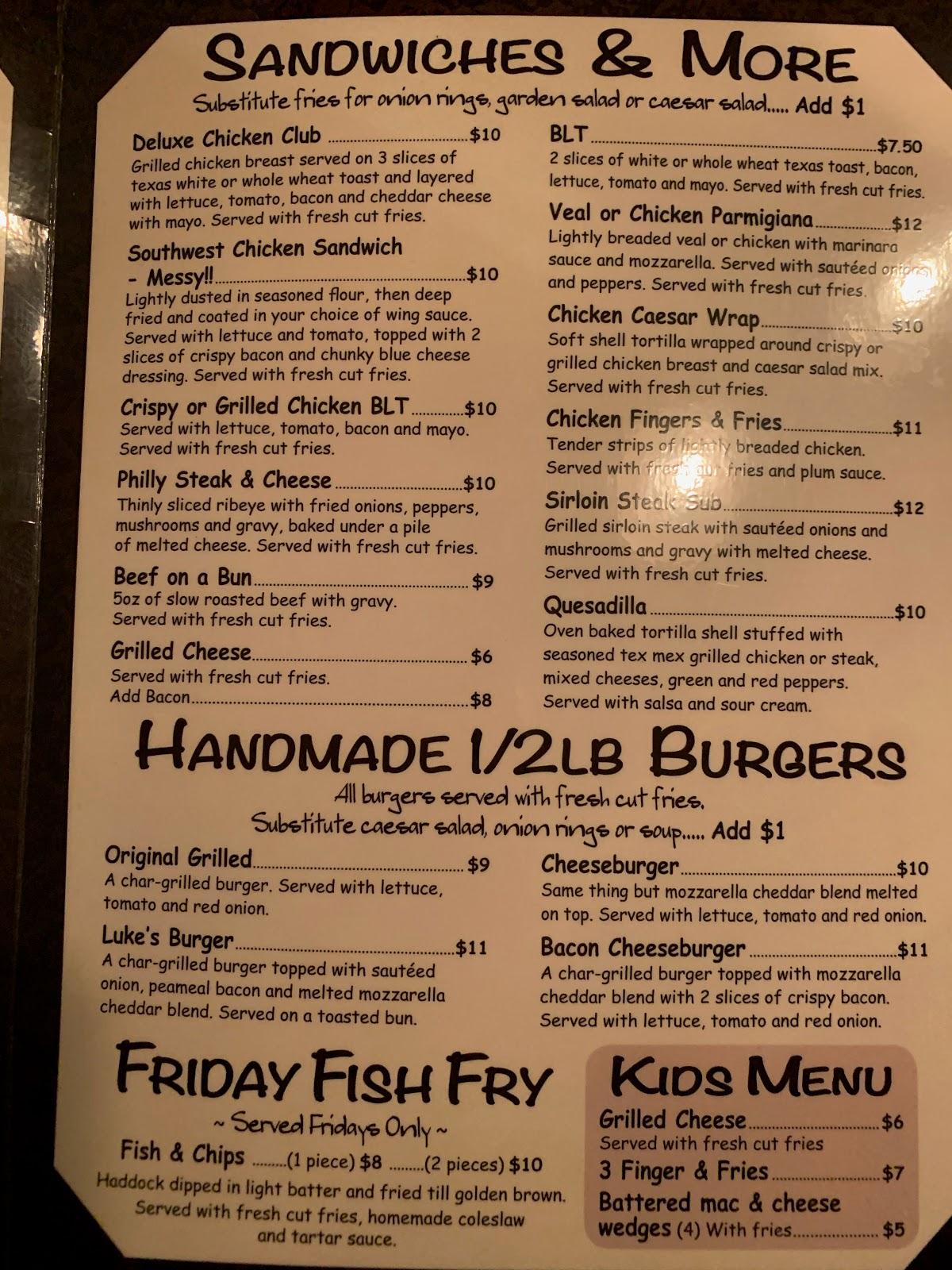 Menu at Cool Hand Luke's Bar & Grill, Niagara Falls