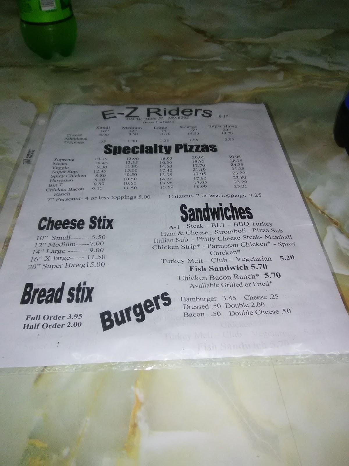 Menu at E Z Riders Pizza pizzeria, Carlisle