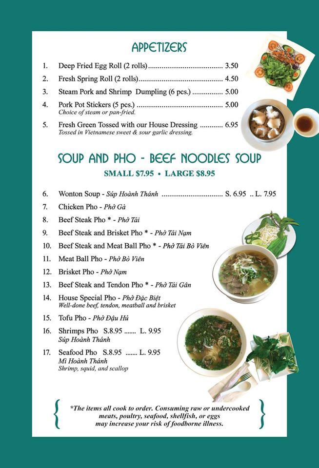Menu at Pho Golden restaurant, Port Orchard
