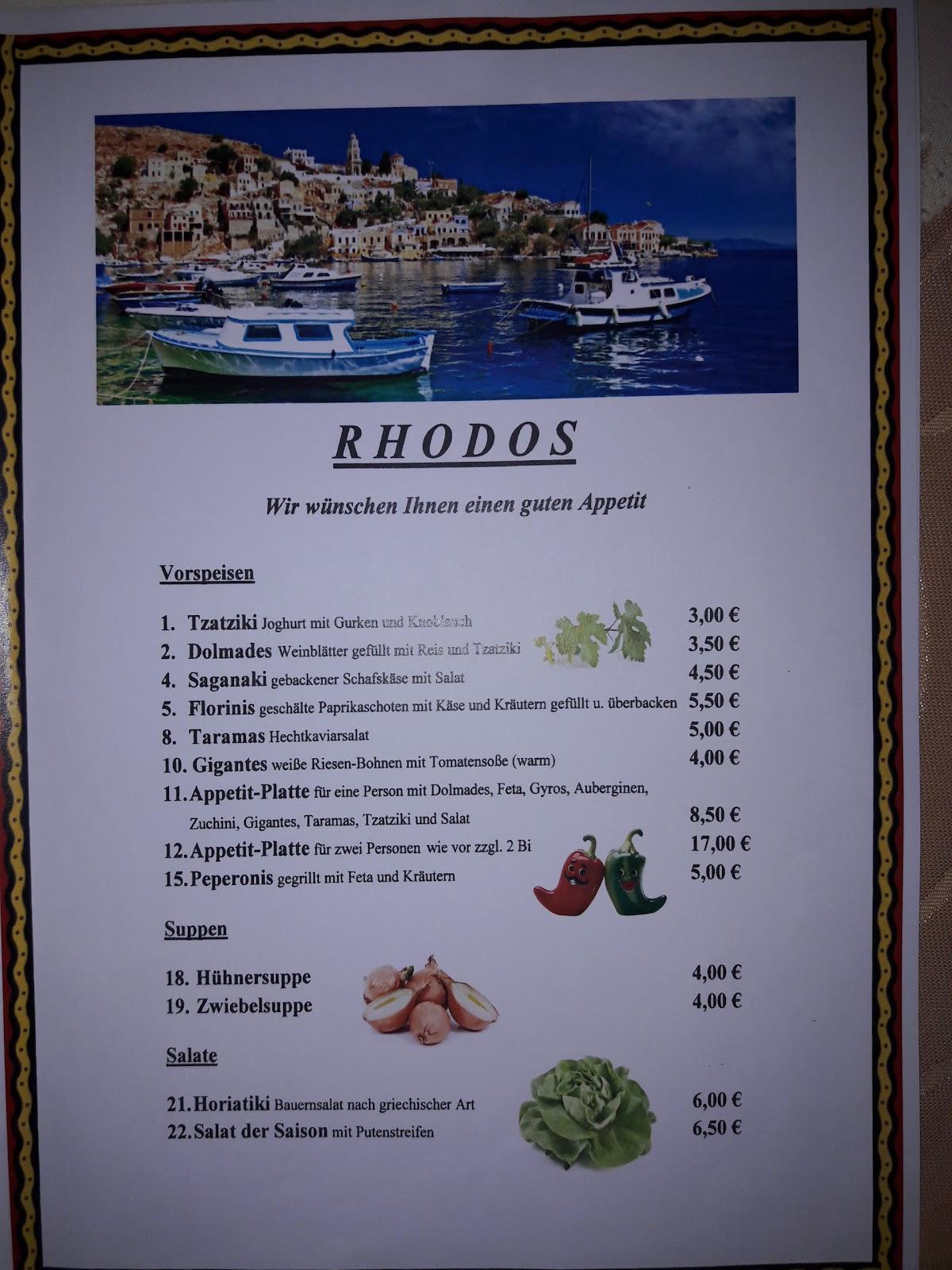 Menu au Restaurant Rhodos bei Rafi, Hünfelden