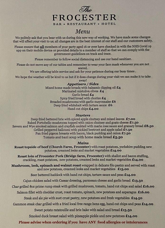 Menu at The Frocester pub & bar, Frocester