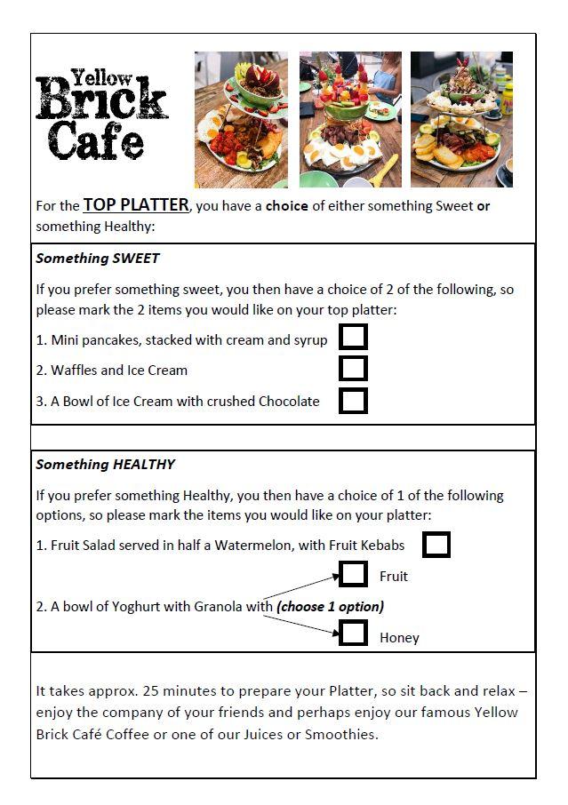 Menu at Yellow Brick Cafe, Castle Hill