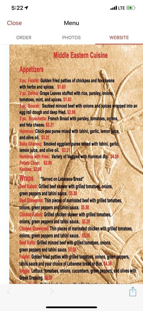 Menu at Albasha Greek & Lebanese Restaurant, Covington