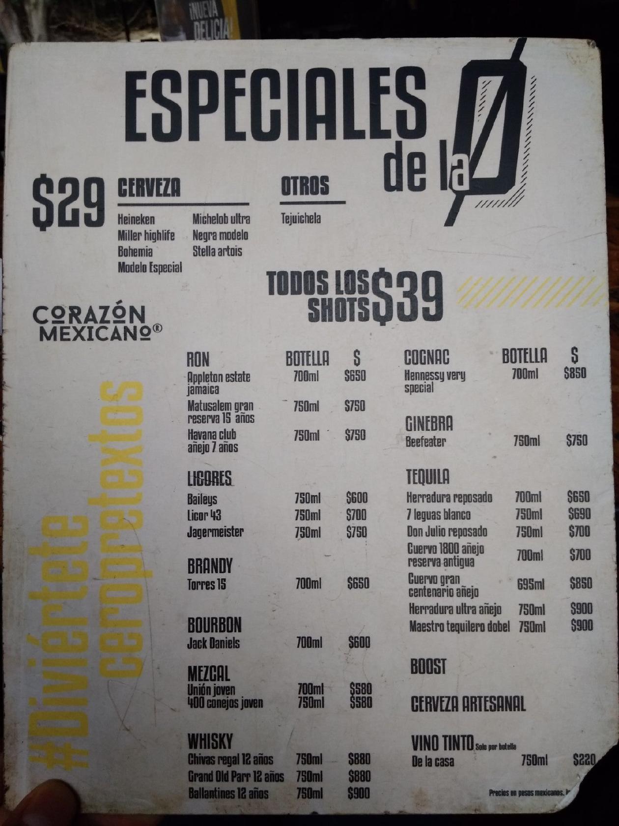Menu at Cervecería Cero pub & bar, Guadalajara, Diagonal Manuel Cambre