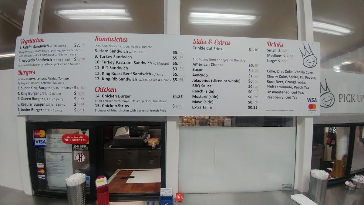 Menu at Charlies Burger, King Falafel restaurant, Orcutt