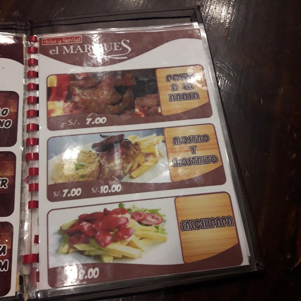 Carta del restaurante El Marques, Huancayo