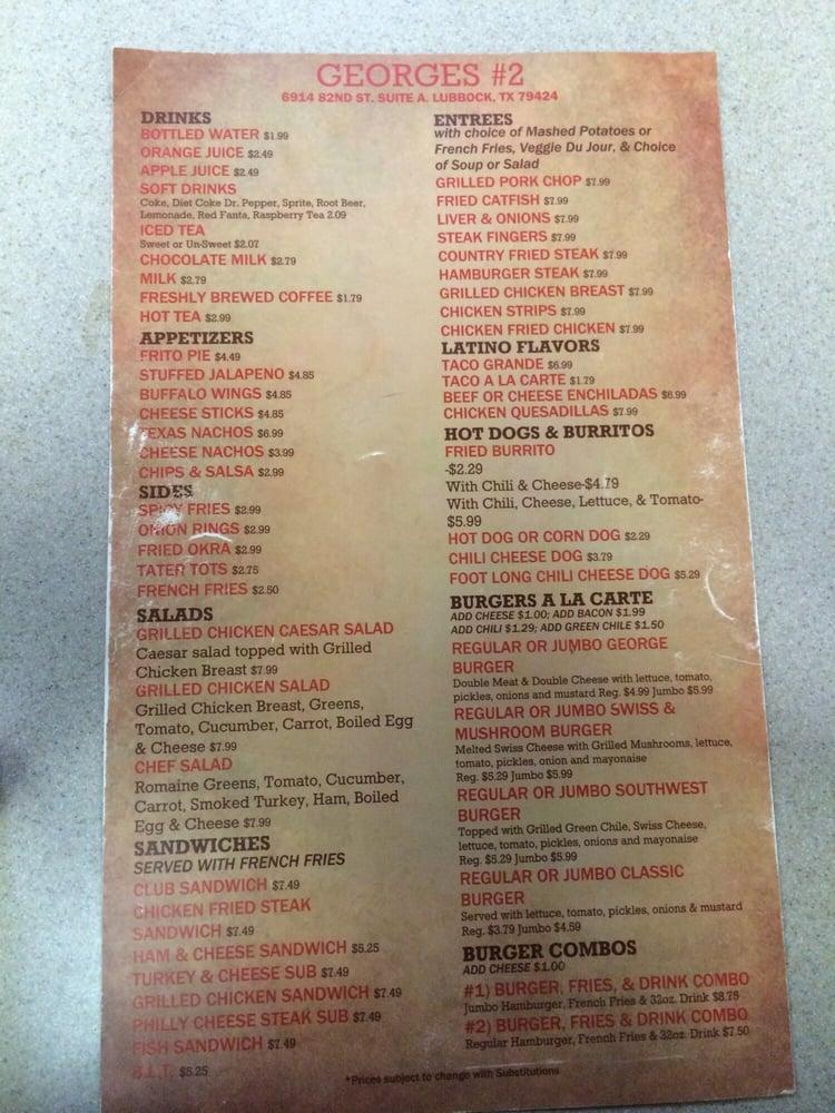 Menu at George's Restaurant, Lubbock, 82nd St A