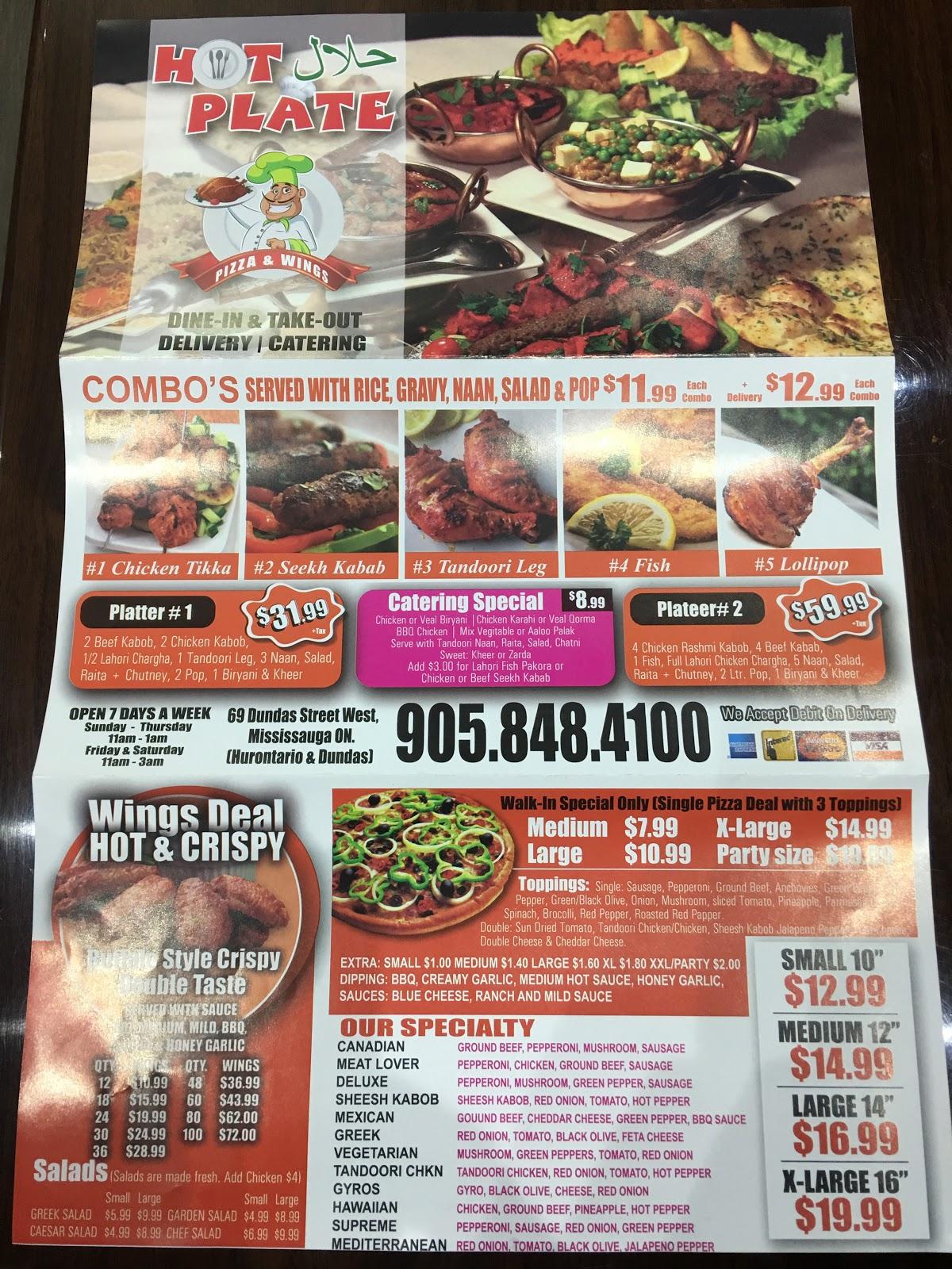 Menu at Hot Plate restaurant, Mississauga, 69 Dundas St W
