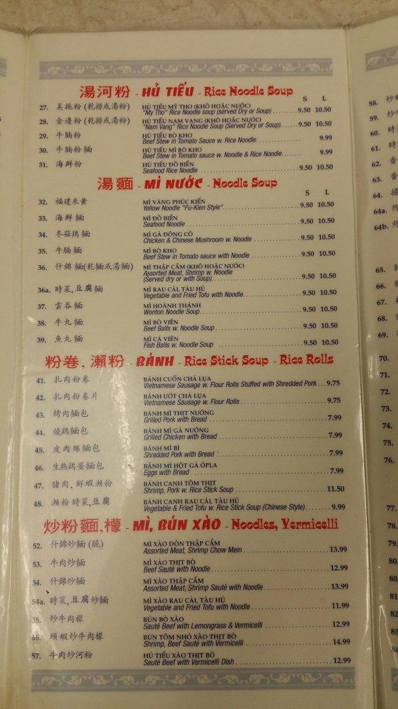 Menu at Pho Pasteur Restaurant, Toronto