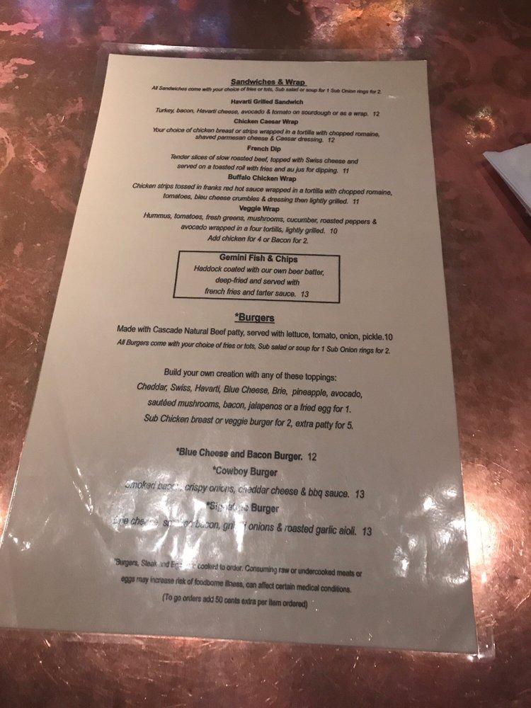 Menu at The Same Old New Gemini pub & bar, Lake Oswego