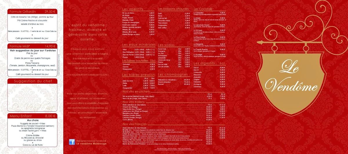 Menu au Le Vendôme restaurant, Montrouge