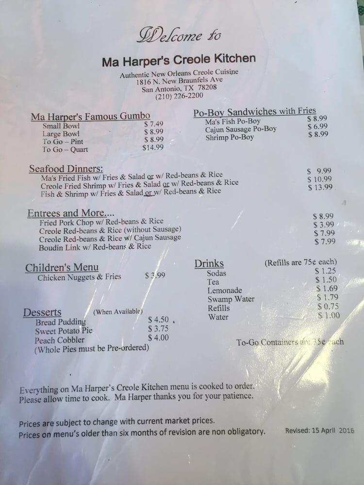 Menu at Ma Harper's Creole Kitchen desserts, San Antonio