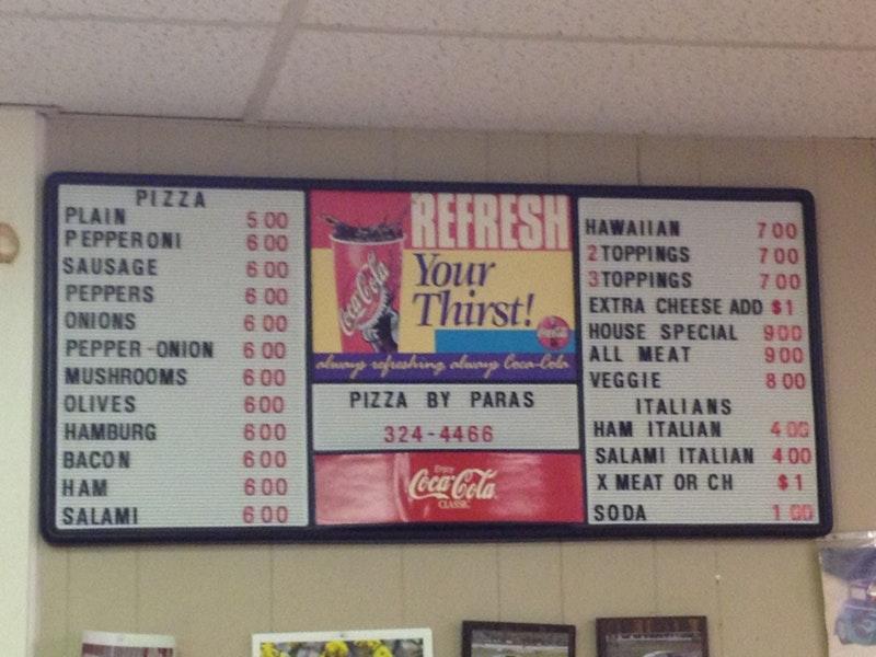 Menu at Paras Pizza pizzeria, Sanford