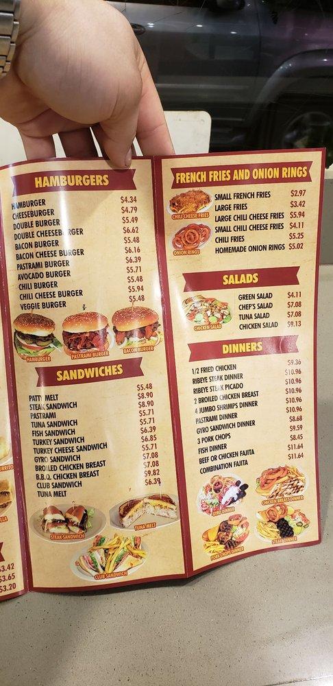 Menu at Pete's Burgers restaurant, Los Angeles, S Hoover St