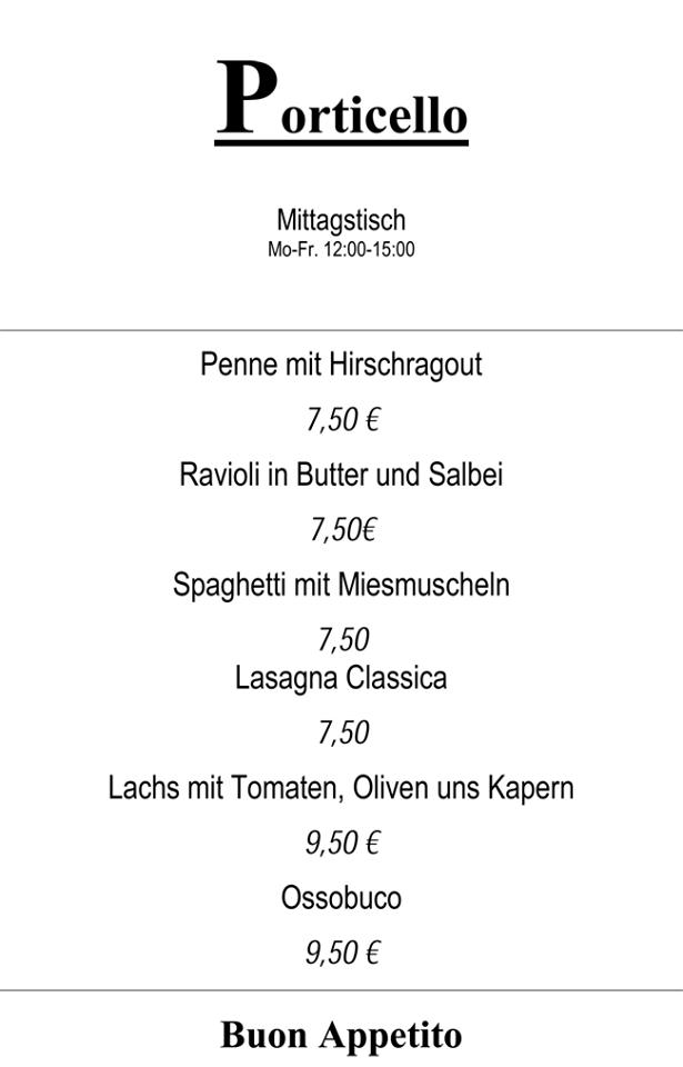 Menu at Restaurant Porticello, Hamburg
