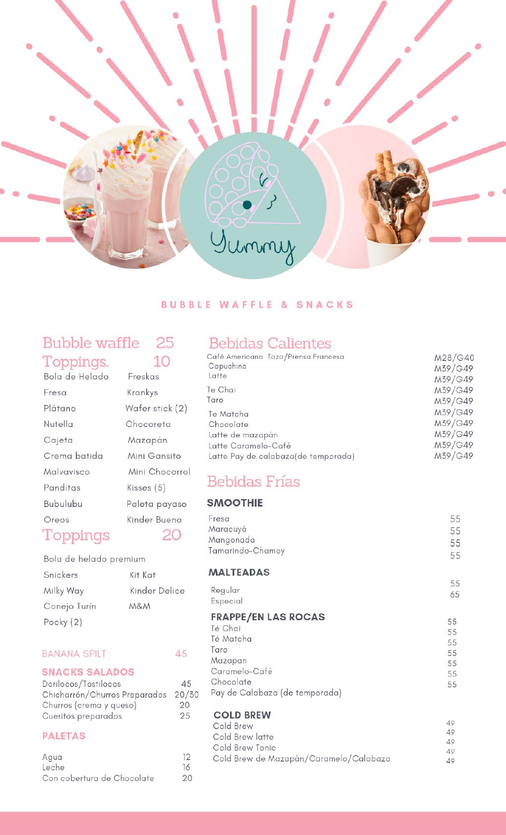 Menu at Yummy Bubble Waffle & Snacks cafeteria, Morelia