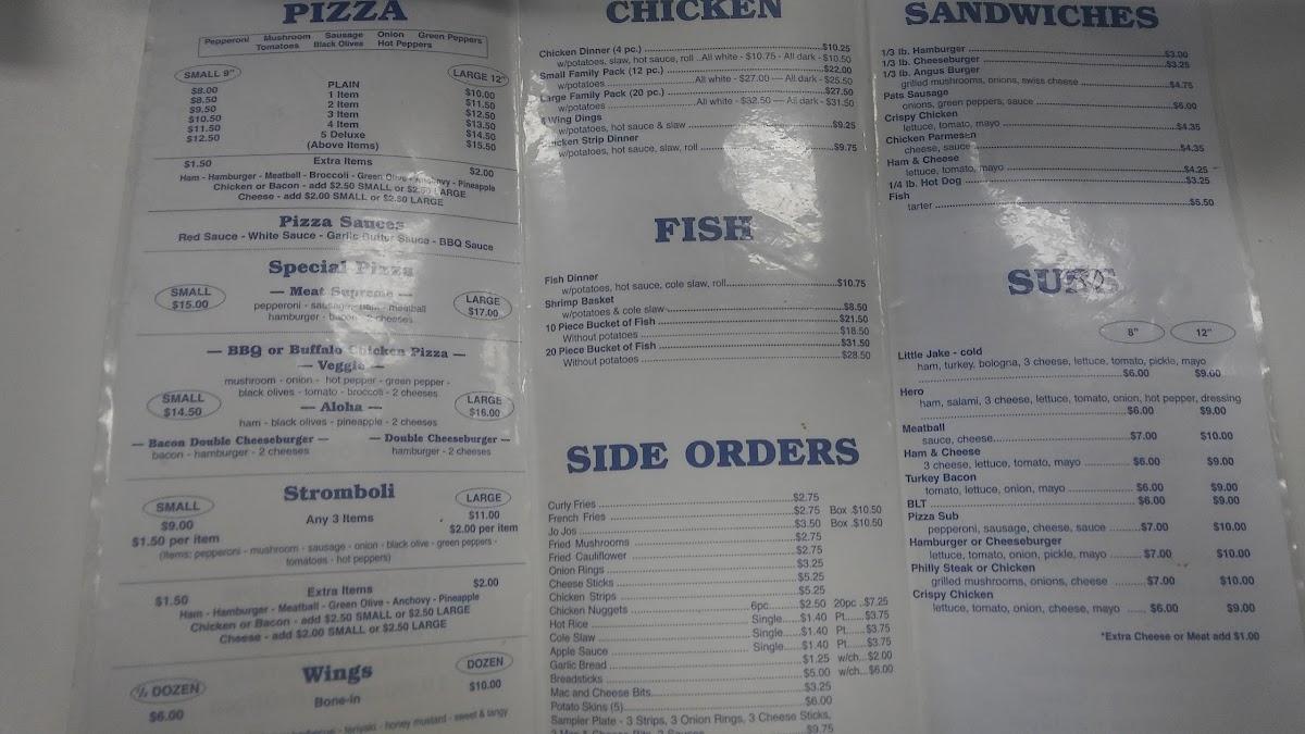 Menu at Jake's Pizza pizzeria, Doylestown
