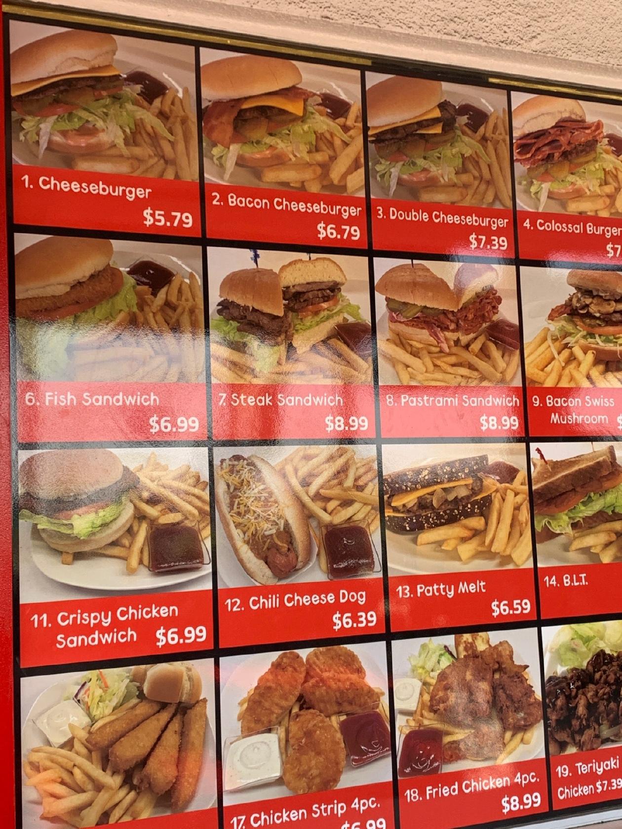 Menu at Jims Super Burgers fast food, Anaheim
