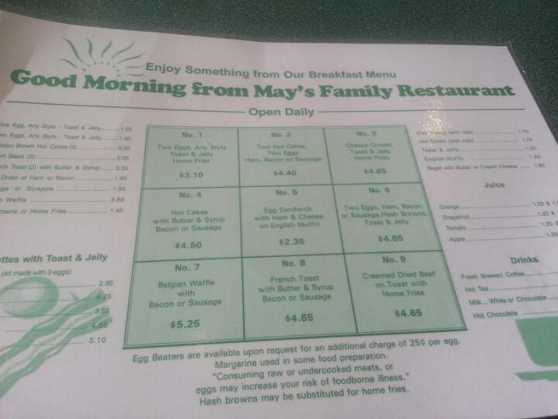 Menu at May's Family Restaurant, Berwick