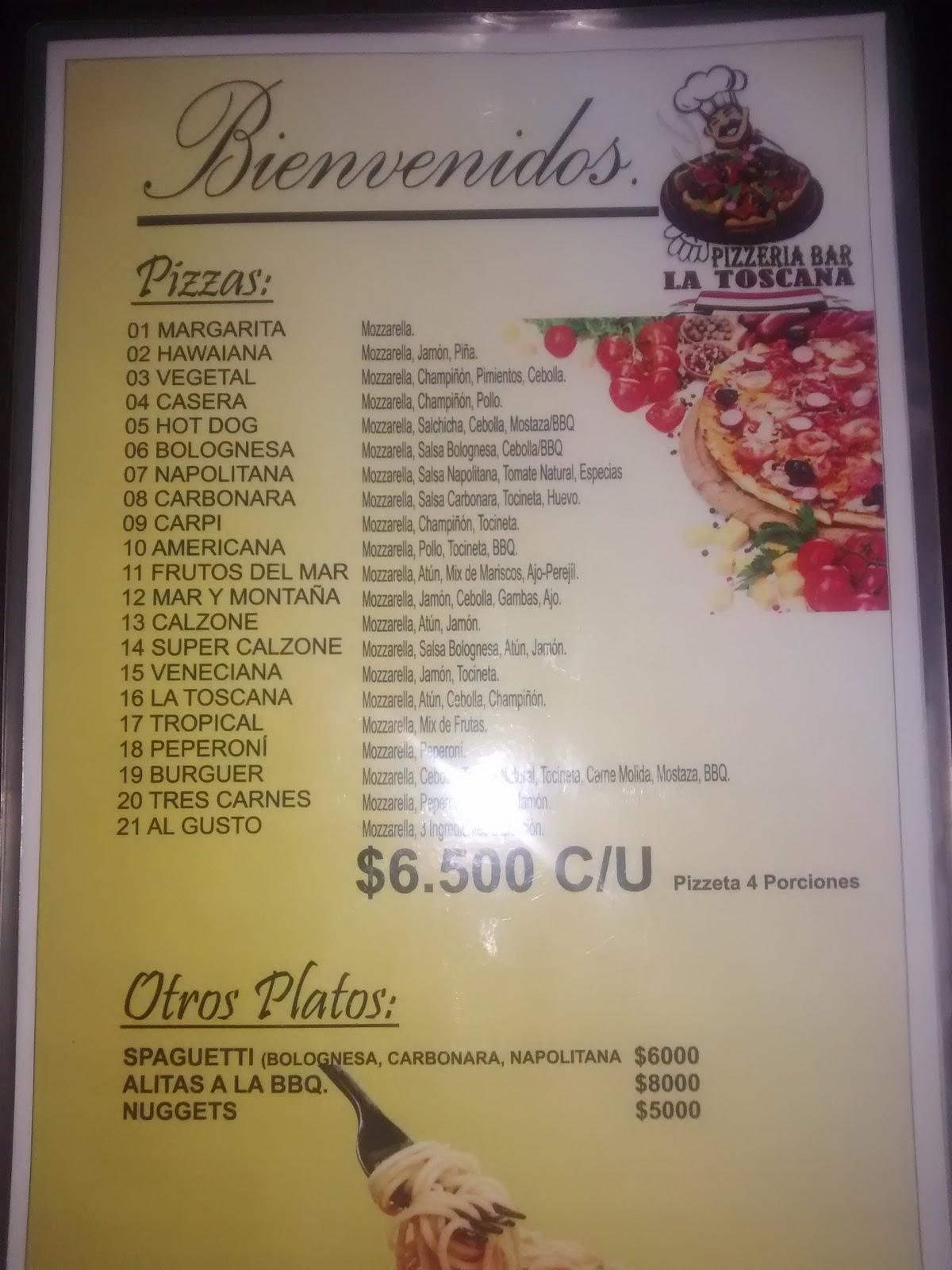 Menu at Pizzeria Bar La Toscana, Filandia