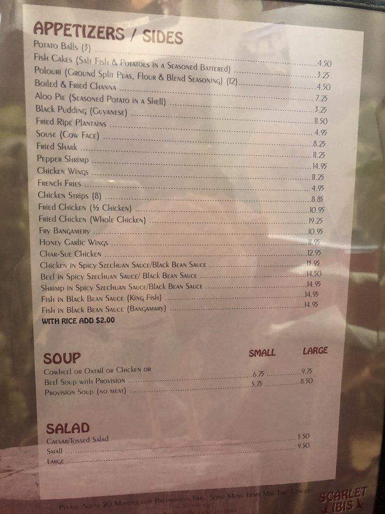 Menu at Scarlet Ibis Family Restaurant, Toronto