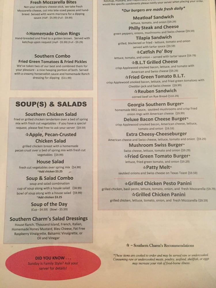 Menu at Southern Charm Restaurant, Blue Ridge