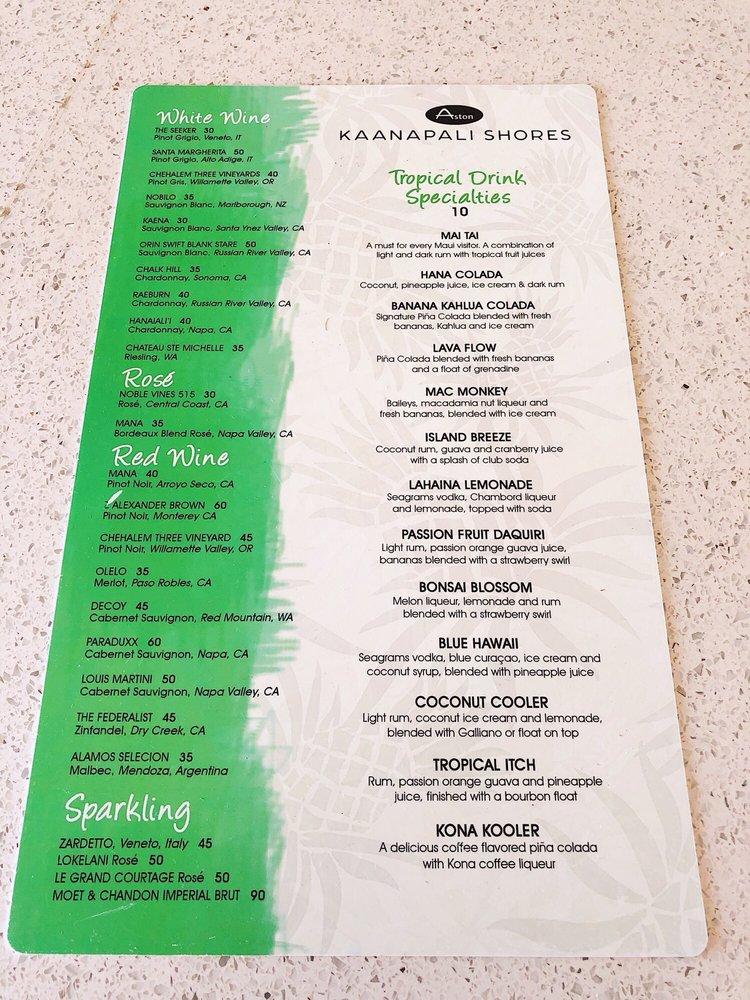 Menu at The Beach Club Restaurant & Bar, Lahaina
