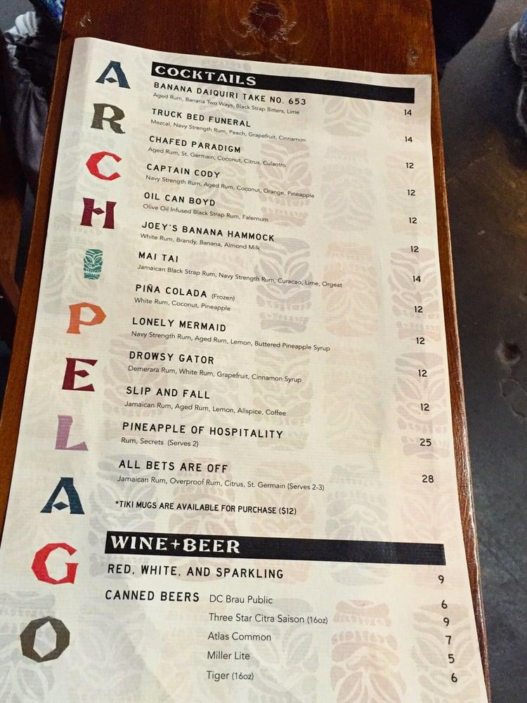 Menu at Archipelago pub & bar, Washington, U St NW
