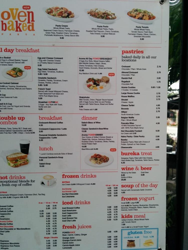 Menu at Aroma Espresso Bar, Miami Beach, 1601 Collins Ave