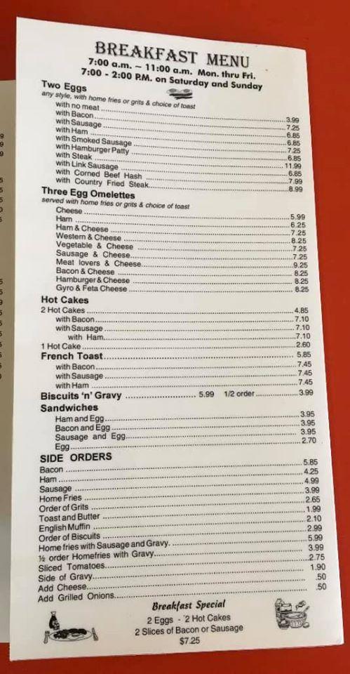 Menu at Athenian Restaurant, Lakeland