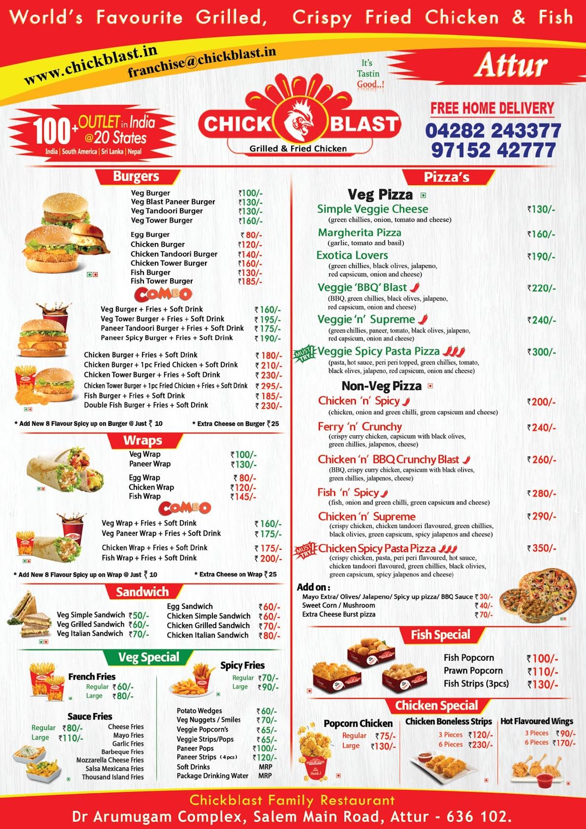 Menu at Chick Blast, Attur