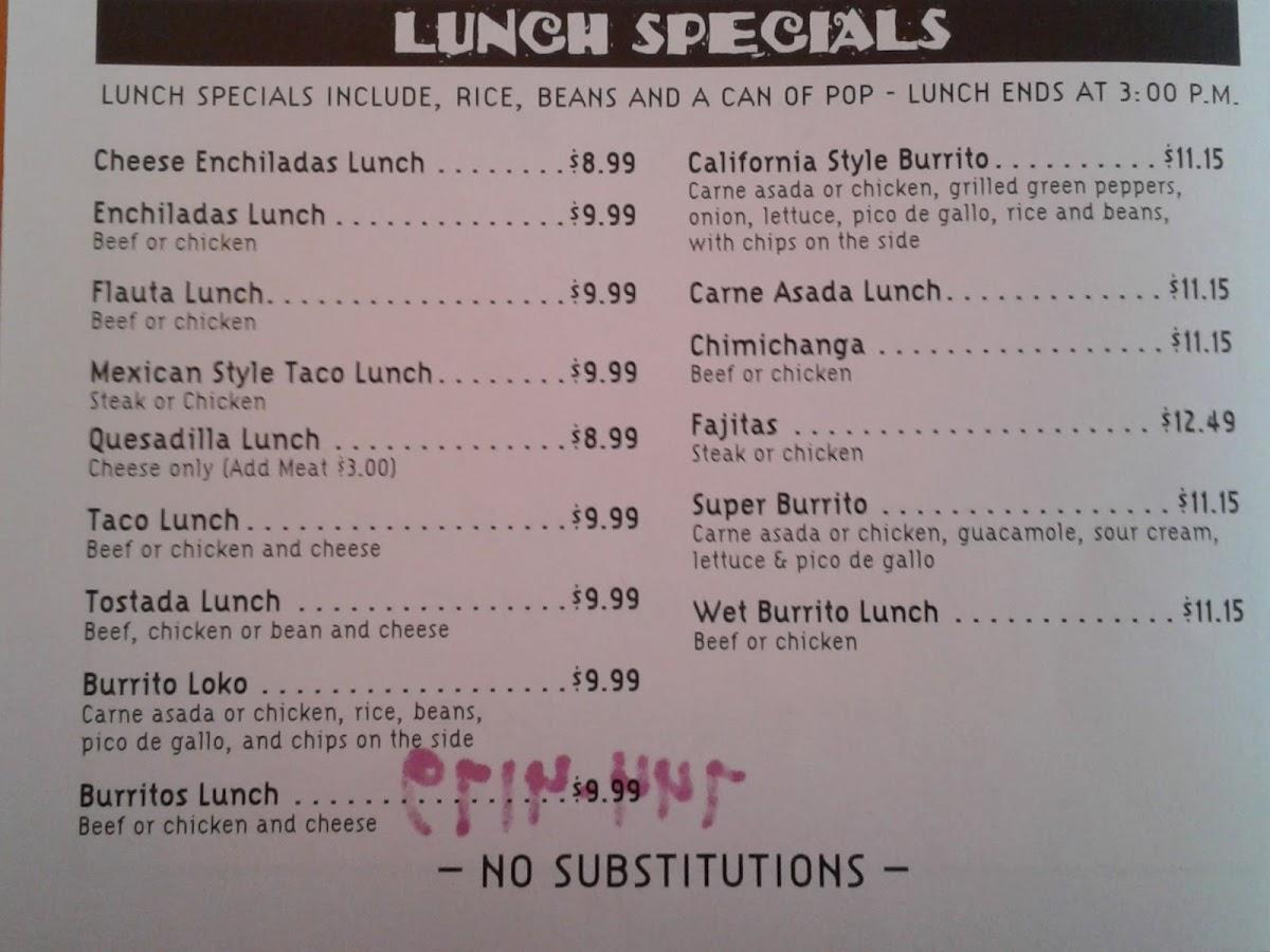 Menu at El Coyote Loko restaurant, Livonia