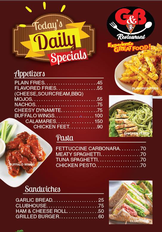 Menu at 3Js Restaurant, Paete