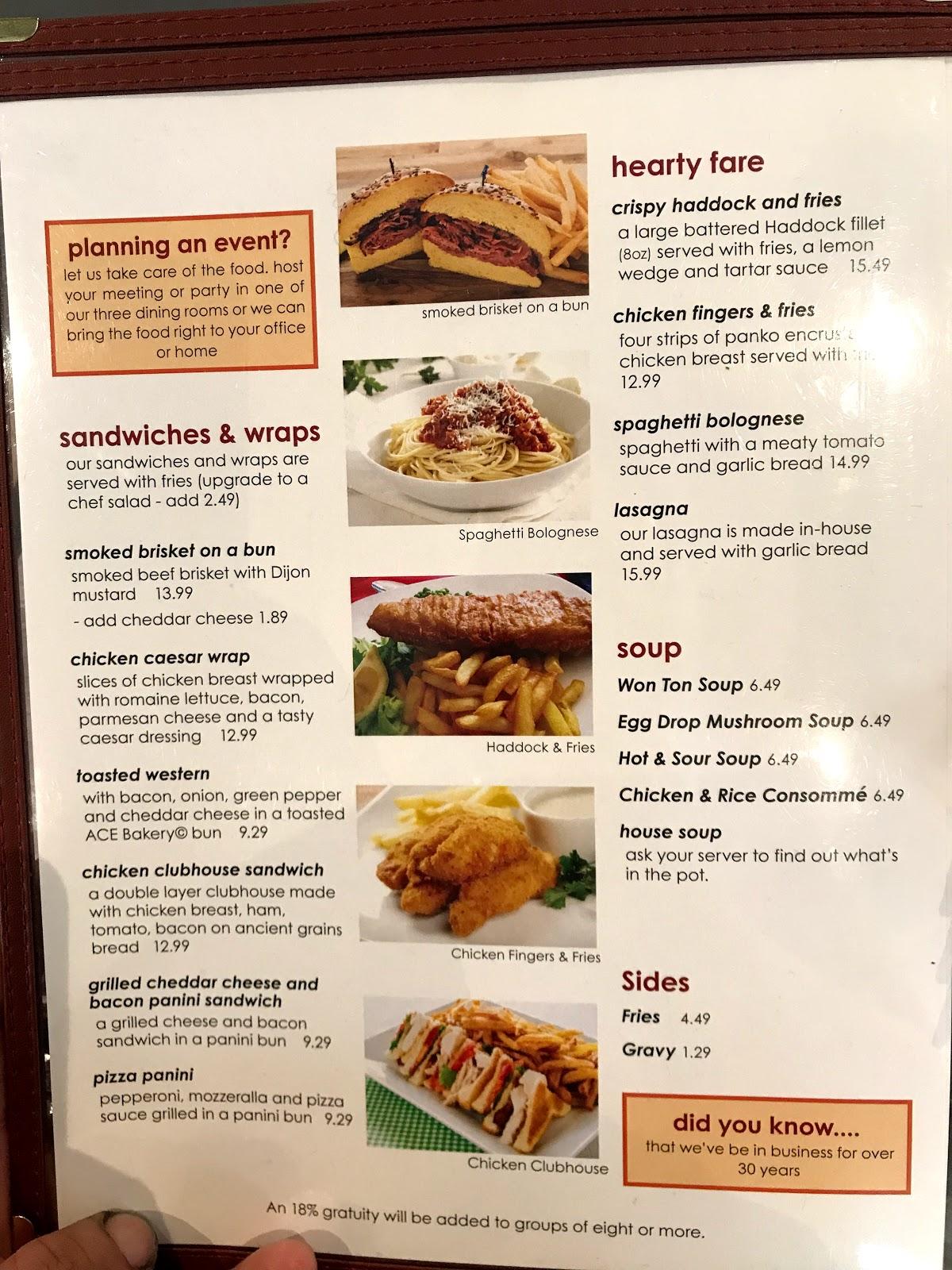 Menu at Hanson's Restaurant, Whitchurch-Stouffville