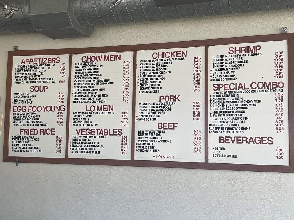 Menu at Huie's Chow Mein restaurant, Minneapolis