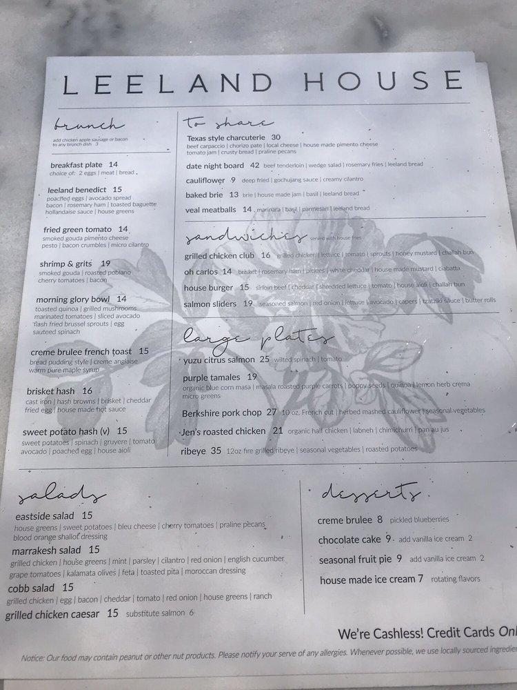 Menu at Leeland House pub & bar, Houston