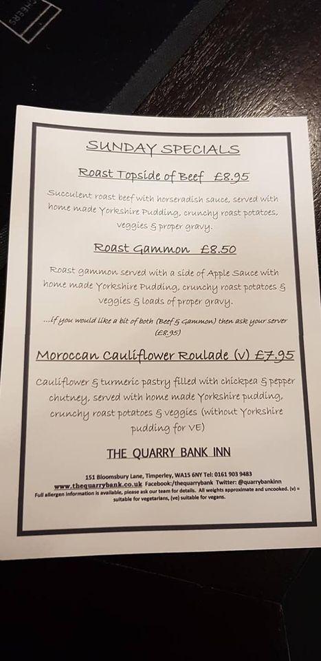 Menu at Quarry Bank Inn pub & bar, Altrincham