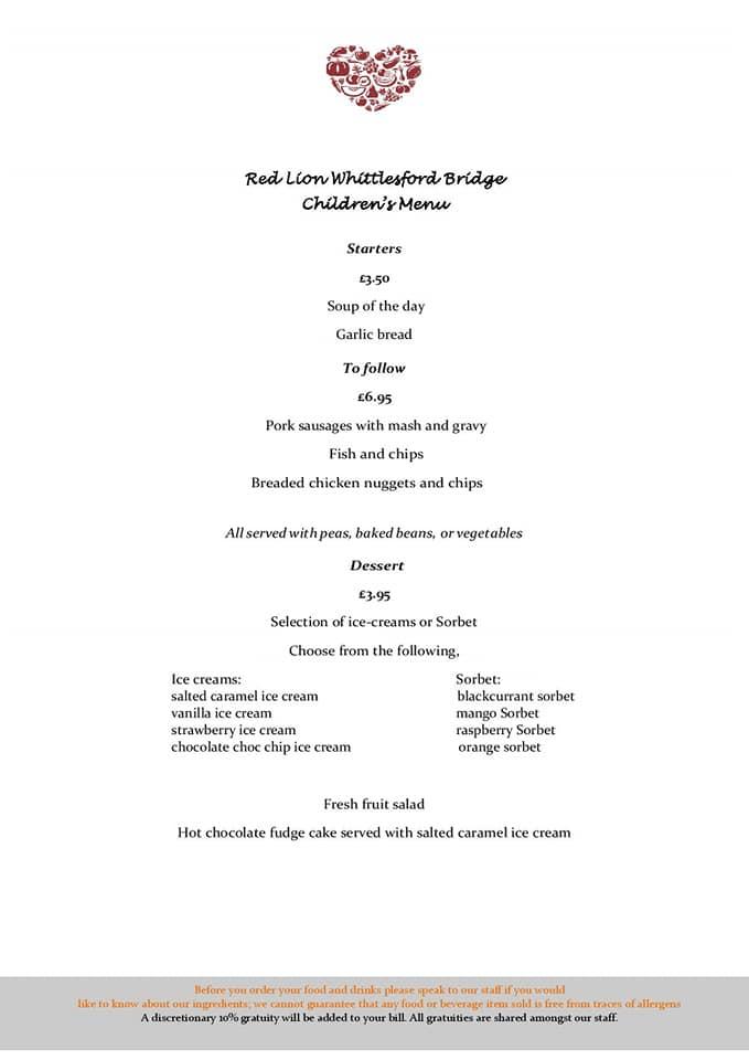 Menu at Restaurant at Red Lion Hotel, Pampisford