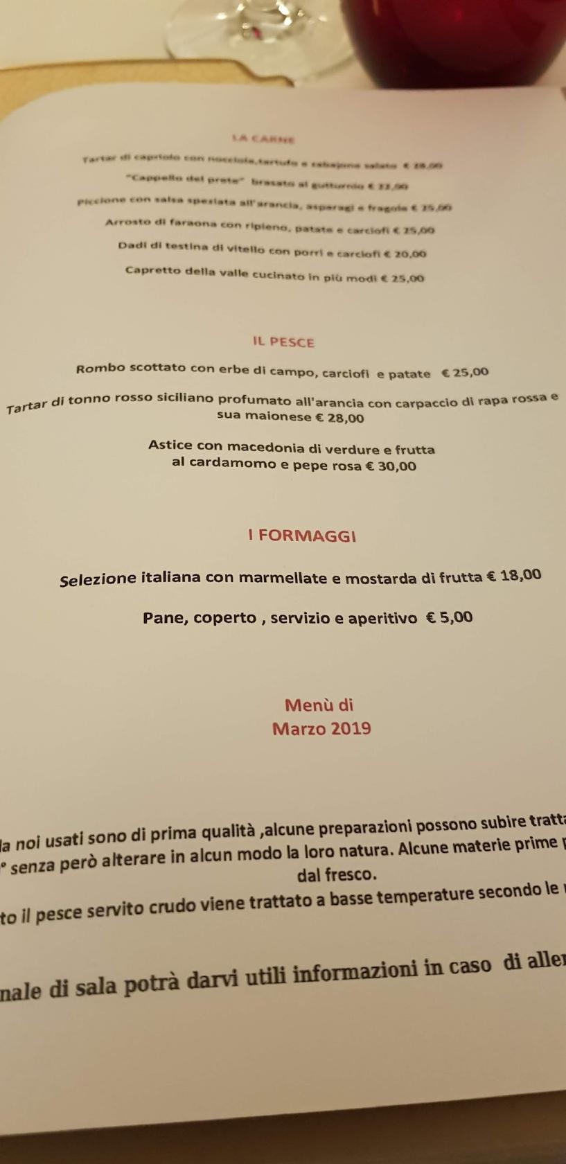 Menu at Ristorante Riva, Ponte dell'Olio