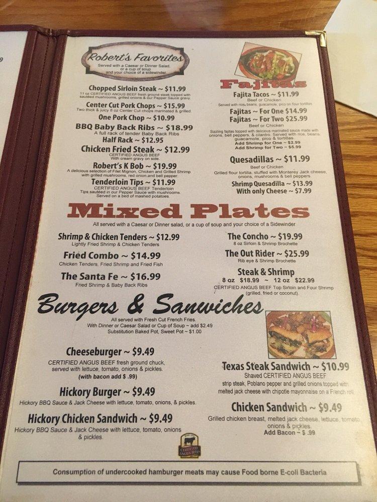 Menu at Robert's Steakhouse, Flatonia
