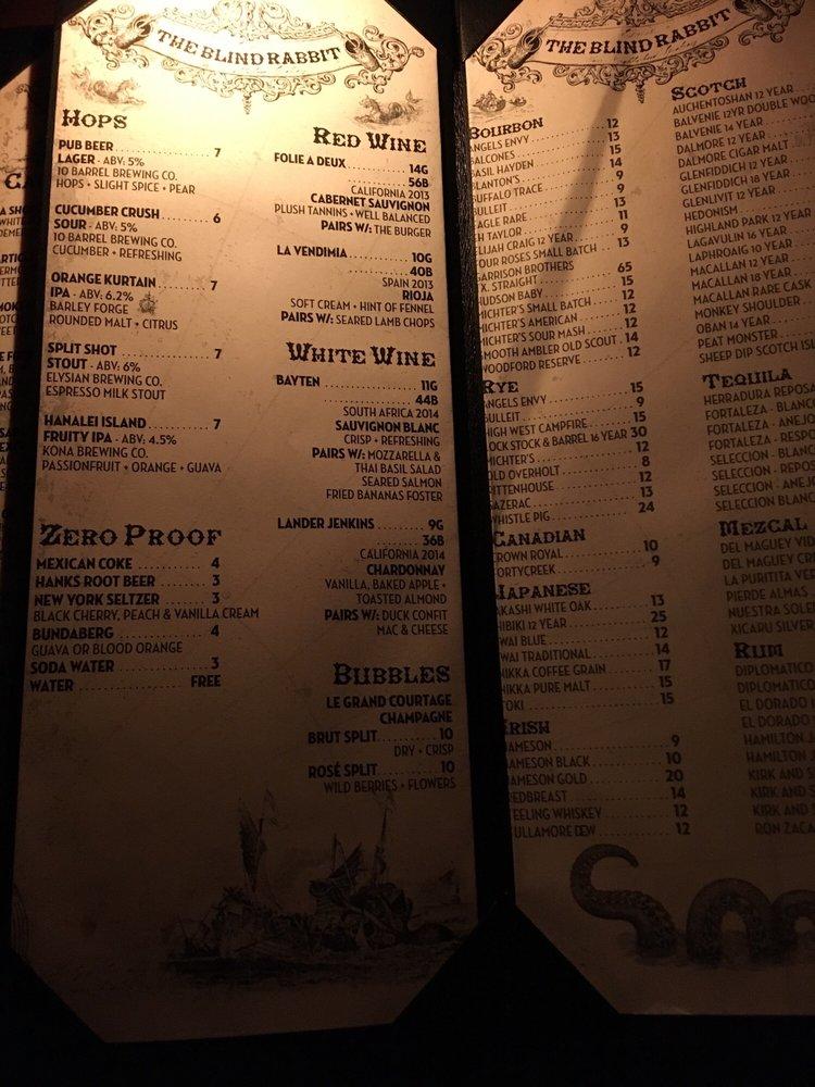Menu at The Blind Rabbit pub & bar, Anaheim
