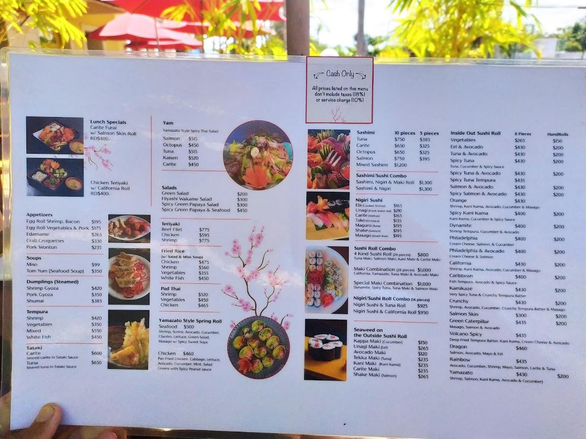 Menu at Yamazato Cabarete, Cabarete