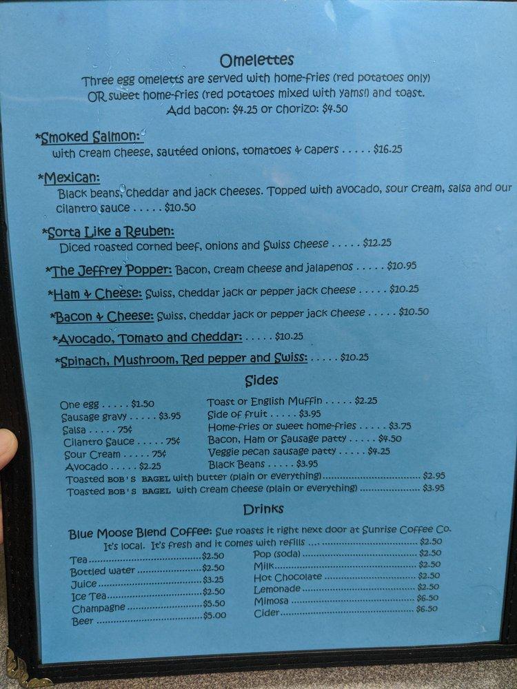 Menu at Blue Moose Cafe, Port Townsend