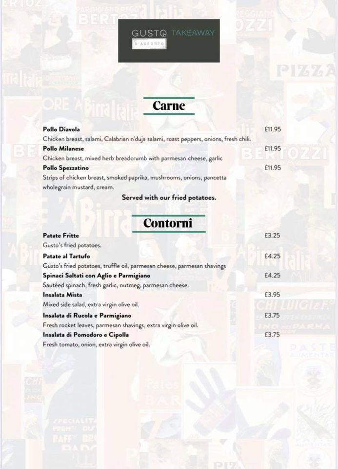 Menu at Gusto da Gianni restaurant, Hull