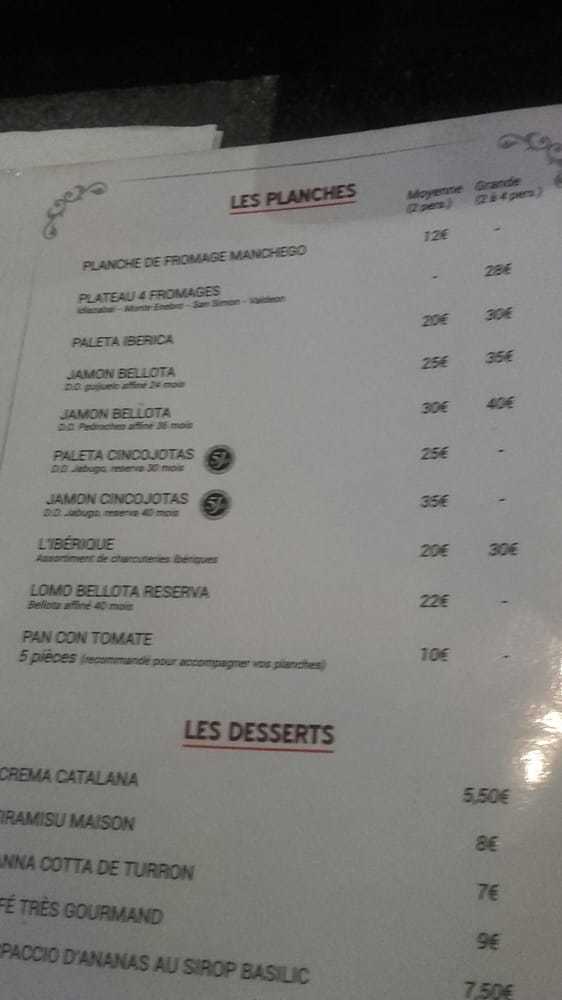 Menu at Jamon Jamon pub & bar, Paris, 310 Rue Saint-Martin